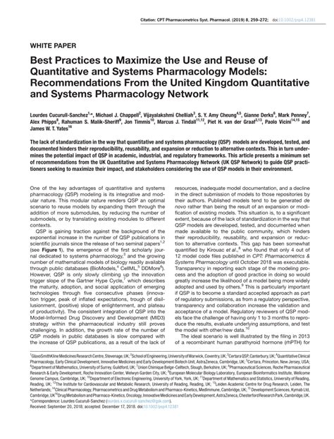 Pdf Best Practices To Maximise The Use And Re Use Of Qsp Models Recommendations From The Uk