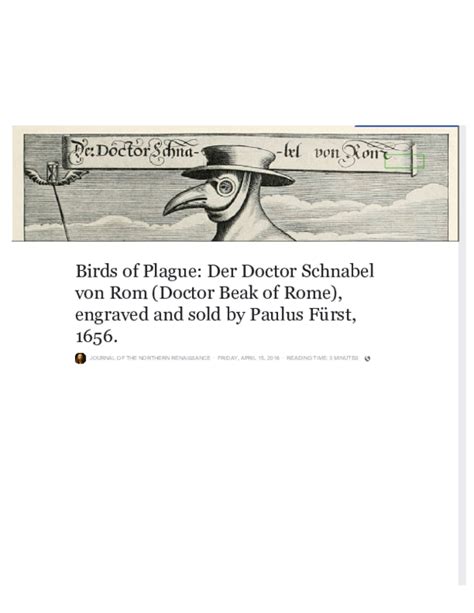 Pdf Birds Of Plague Der Doctor Schnabel Von Rom Doctor Beak Of Rome