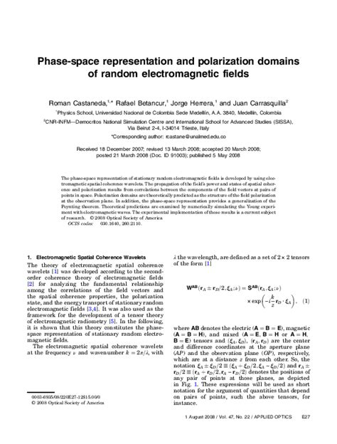 Pdf Phase Space Representation And Polarization Domains Of Random Electromagnetic Fields