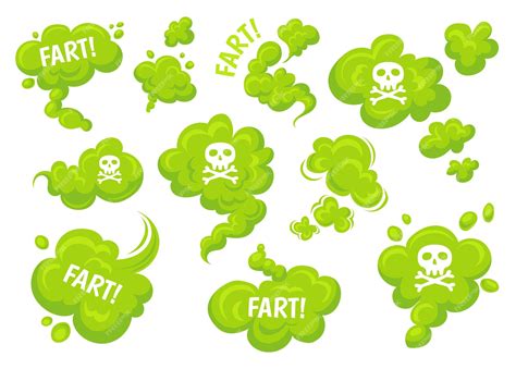 Premium Vector Green Fart Funny Stinky Clouds With Skull Text Pu