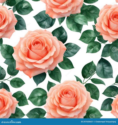 Watercolour Rose With Beautiful Green Leaves Isolated On White