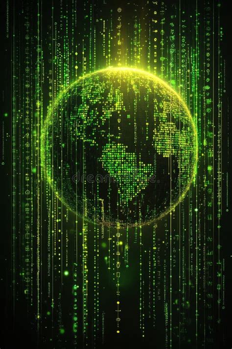 Digital Earth On Green Code Background Technology Data Connection And Innovation Concept