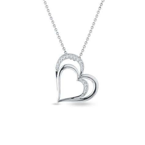 Collier en or blanc avec petit cœur endiamanté KLENOTA