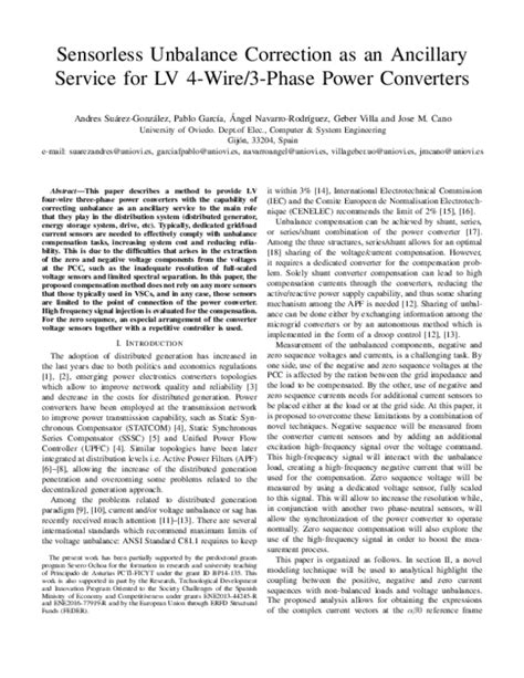 Pdf Sensorless Unbalance Correction As An Ancillary Service For Lv 4 Wire3 Phase Power Converters