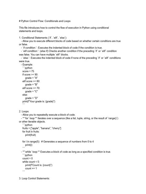 Python Control Flow Conditionals And Loops Pdf