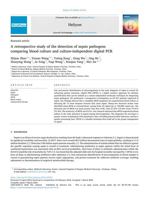 Pdf A Retrospective Study Of The Detection Of Sepsis Pathogens