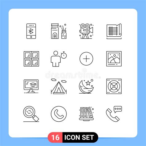 Pictogram Set Of 16 Simple Outlines Of Map Drafting Scent Construction Arts Stock Vector
