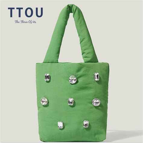 여성용 디자이너 다운 코튼 숄더백 푹신한 나일론 패딩 핸드백 럭셔리 라인스톤 메신저백 레이디 쇼퍼 지갑 2022 Aliexpress