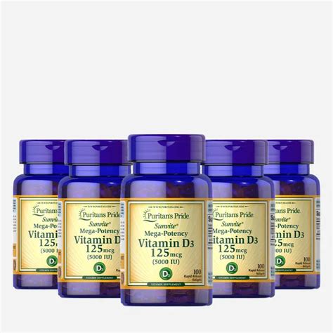 Puritan S Pride Vitamin D3 125 Mcg 5000 IU 100 Sotgels 5 Pack