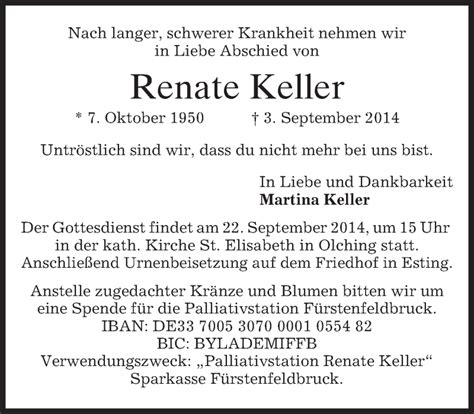 Traueranzeigen Von Renate Keller Trauer Merkur De