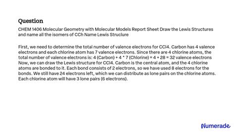 Solved Chem 1406 Molecular Geometry With Molecular Models Report Sheet