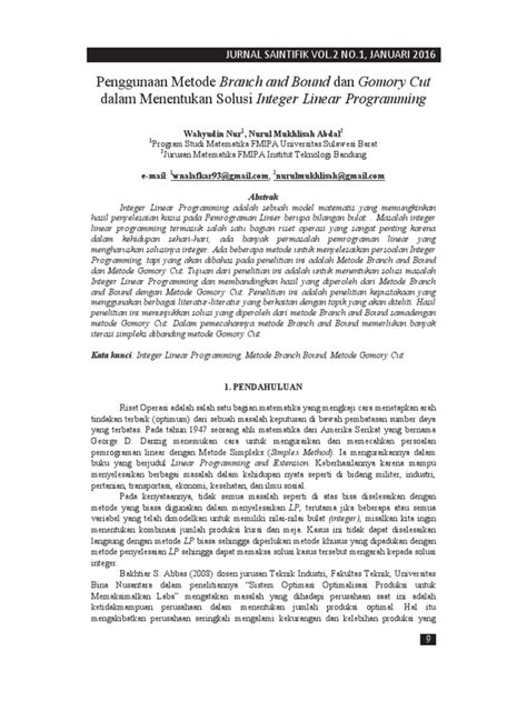 Penggunaan Metode Branch And Bound Dan G 1bc23531 Pdf