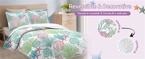 Tritard 3 Piece Coastal Quilt Sets Fullqueen Size