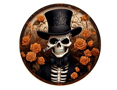 Halloween Wreath Sign Skeleton Wreath Sign Metal Wreath Sign Round