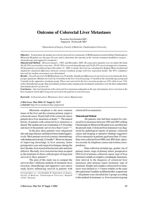 Pdf Outcome Of Colorectal Liver Metastases
