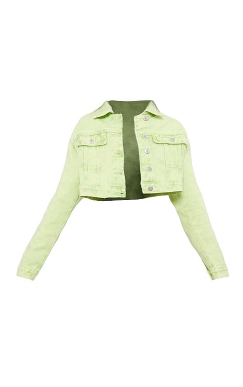Washed Green Cropped Denim Jacket Denim Prettylittlething