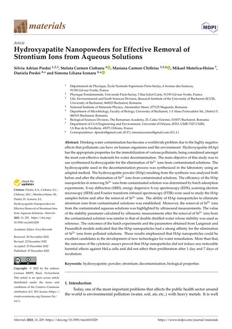Pdf Hydroxyapatite Nanopowders For Effective Removal Of Strontium Ions From Aqueous Solutions