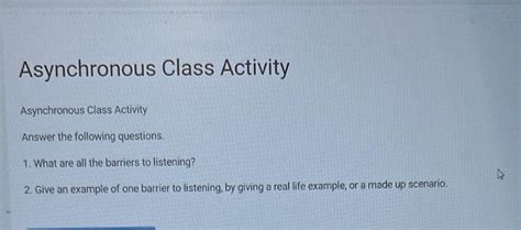 Asynchronous Class Activity Asynchronous Class