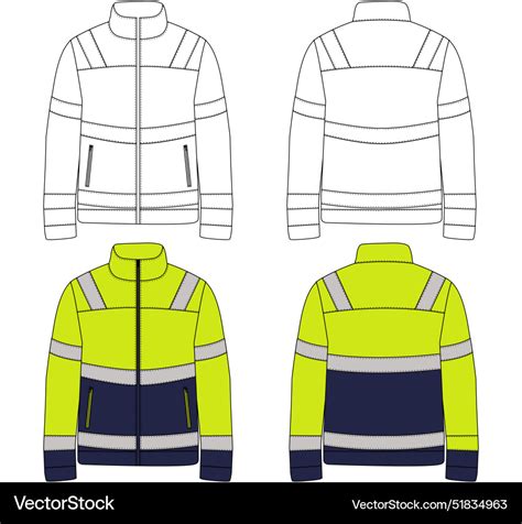 Hi Vis Jacket Template Front And Back View Worker Vector Image