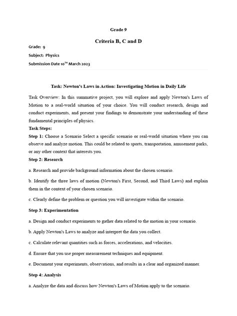 Summative Task Pdf Newtons Laws Of Motion Data