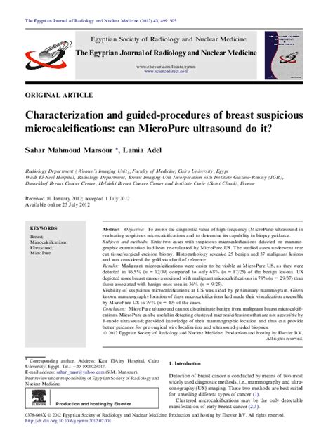 Pdf Diagnostic Yield Of High Resolution Breast Sonography In Detecting Microcalcifications