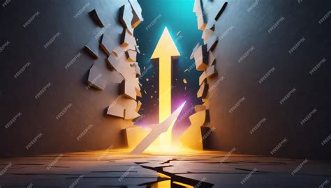 Premium Photo Glowing Arrow Breaking Through Wall Breakthrough And