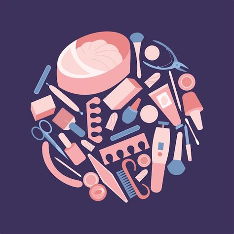 Conjunto De Herramientas De Manicura Vectorial En Forma Redonda