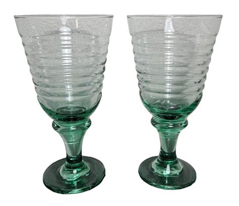 Libbey Sirrus Spanish Green Glass Water Goblets Set Of 2 Vintage