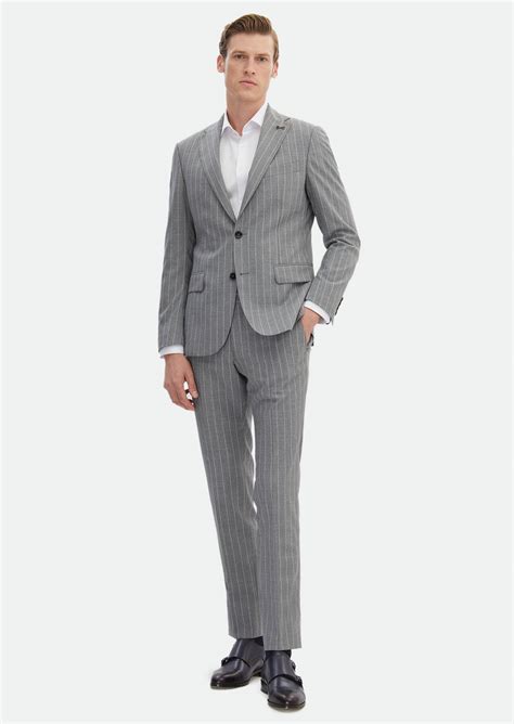 Erkek Gri Çizgili Zeroweight Slim Fit İpek Karışımlı Takım Elbise Ramsey