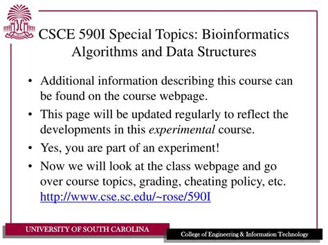 PPT CSCE 590I Bioinformatics Algorithms And Data Structures