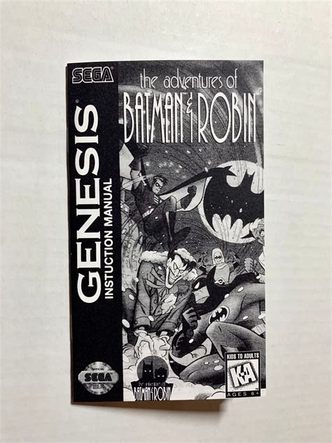 The Adventures Of Batman And Robin Sega Genesis Reproduction Manual