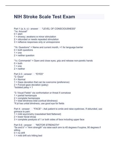 Nih Stroke Scale Test Exam Questions With Correct Answers 2024 Nih