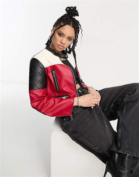 Asos Design Motocross Faux Leather Jacket In Red Asos