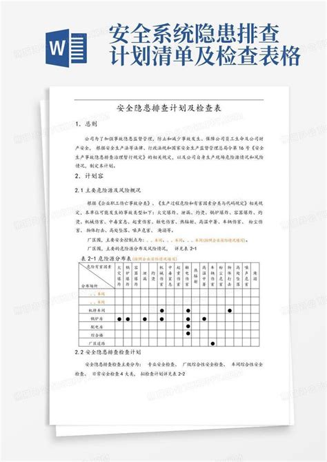 安全系统隐患排查计划清单及检查表格Word模板下载 编号lzwrzrbz 熊猫办公