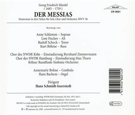 Makdelart Classique Handel Der Messias Messiah Sung In German