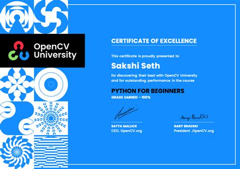 Opencv Python For Beginners Certificate Opencv