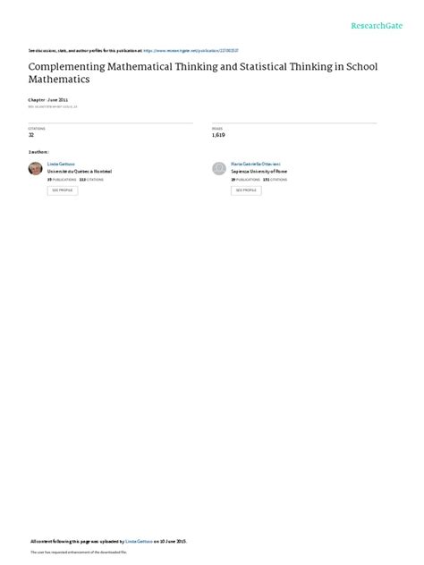 Complementing Mathematical Thinking And Statistical Thinking In School