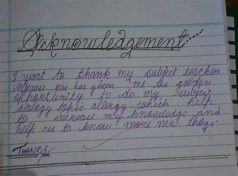 Acknowledgement For Project In English Class 9 12 Ack