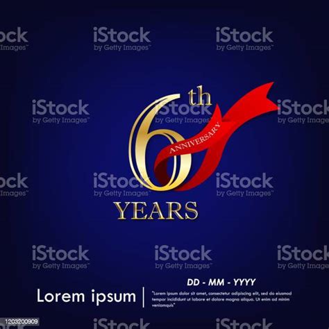 6 주년 기념 헝겊 다크 블루 배경에 빨간 리본 축하 인사말 및 초대 카드에 대한 벡터 일러스트 템플릿 디자인기념일 우아함 황금