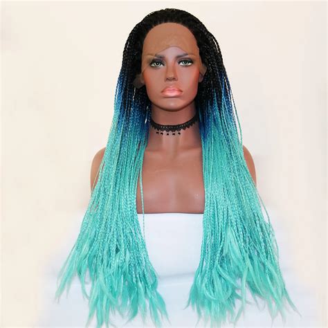 Fantasy Beauty Black Ombre Dark Blue Lace Front Wig Ombre Braided Box