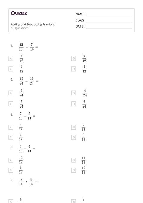 50 Adding And Subtracting Fractions Worksheets On Quizizz Free