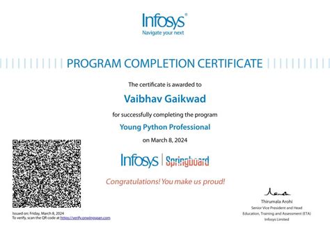 Vaibhav Gaikwad On Linkedin Infosis Springboard Pythonprogramming