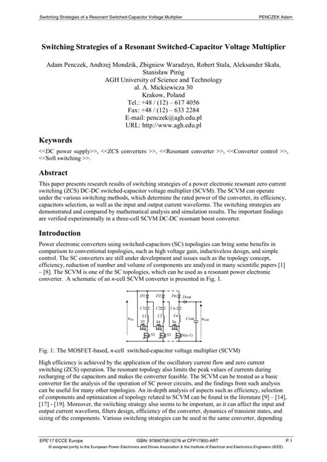 Pdf Switching Strategies Of A Resonant Switched Capacitor Voltage Multiplier