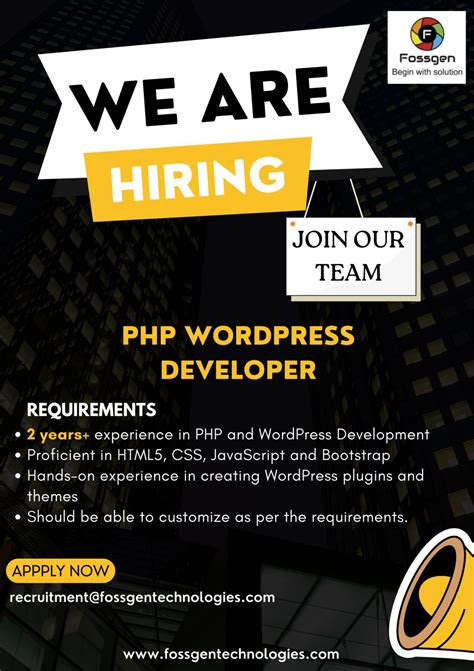 Fossgen Technologies On Linkedin Urgently Looking For Php Wordpress Developer Experience 2 Yrs