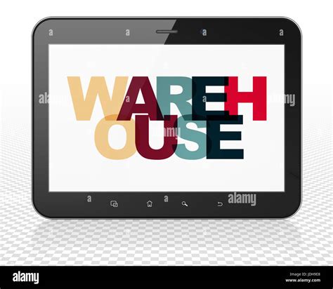 Industry Concept Tablet Pc Computer With Warehouse On Display Stock