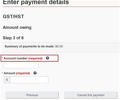 Trying To Make Tax Payment Cra Account Number R Cantax