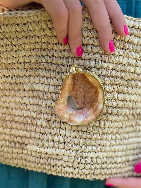 Hand Painted Peachy Oyster On Zippered Straw Grass Clutch With Etsy