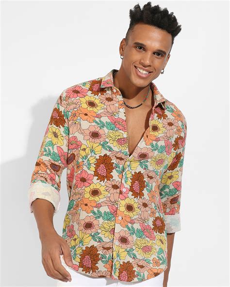 Buy Mens Peach All Over Floral Printed Shirt Online At Bewakoof