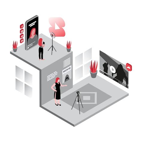 최고의 영화 블로거 일러스트레이션 비디오 클립을 촬영하는 여성 블로깅 프리미엄 벡터