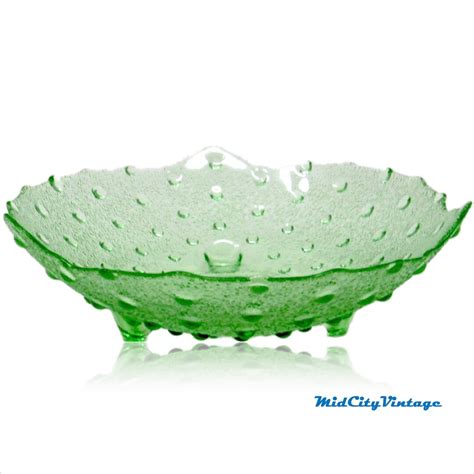 Vintage Green Footed Hobnail Glass Bowl Vintage Glassware Green